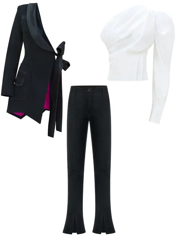 TIA DORRAINE Blazer, Shirt, And Trousers Set - Black/white