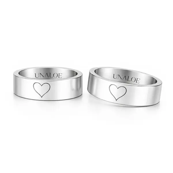 UNALOE Heart Engraved Sterling Band Rings - Silver