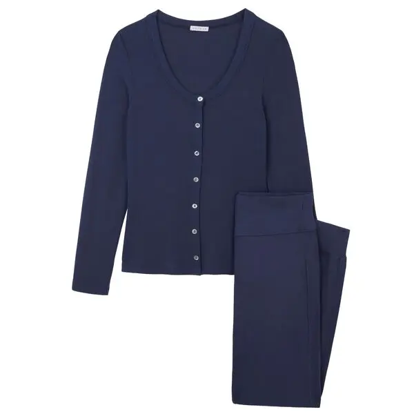 MAMU DREAM Ribbed Cardigan And Cuffed Leggings Set - Blue