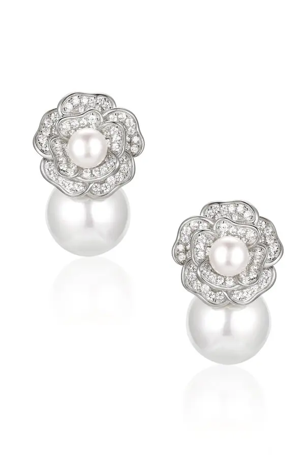 SANTINNI Tsarina Pearl Drop Earrings - Silver