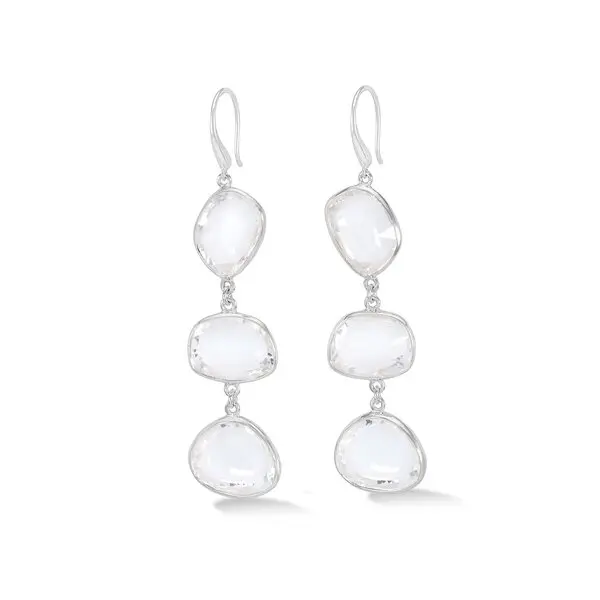 DOWER & HALL Long Rock Crystal Pebble Drop Earrings - Silver