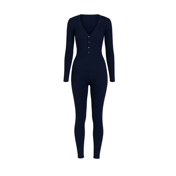 ALTRA VOLTA Sculpt-rib Snap Jumpsuit - Blue