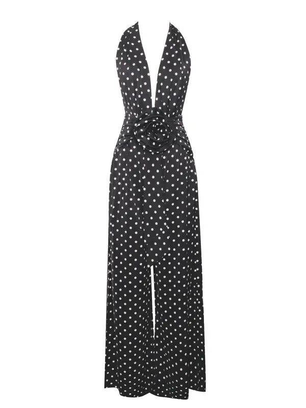 MISS CIRCLE NEW YORK Oriana Polka Dots Halter Jumpsuit - Black
