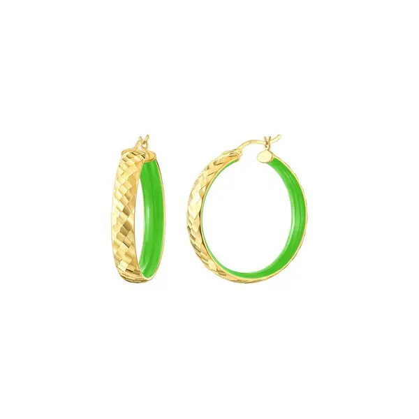 GOLD & HONEY Hammered Hoop Earrings - Gold/green