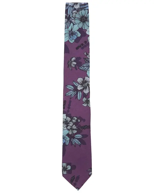 LORDS OF HARLECH Taddeo Floral Merino Neck Tie - Purple