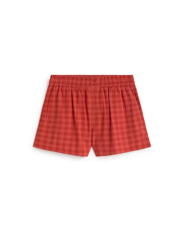 THINKING MU Geraldine Seersucker Shorts - Red