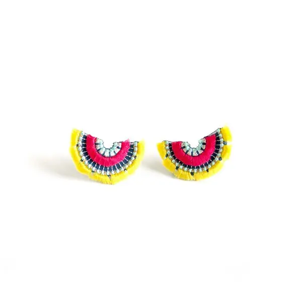 NANA WATANABE Bloom Petal-like Embroidered Earrings - Yellow