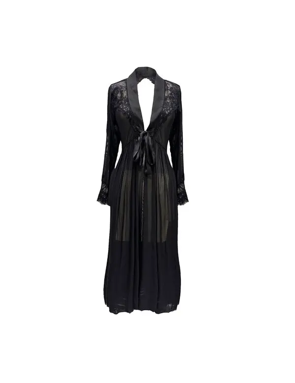 CAROL COELHO Terminator Lace, Mesh & Satin Long Draped Back Robe - Black