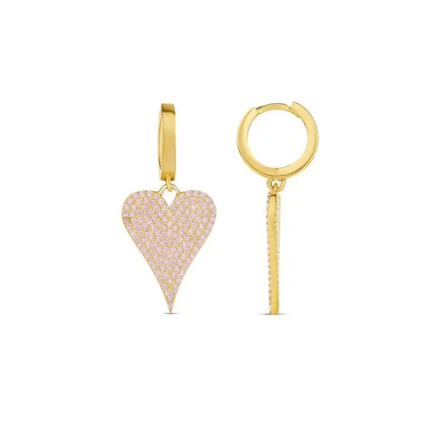 SHYMI Pave Heart Drop Earrings - Gold/pink