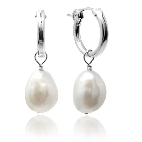 KIRI & BELLE Sia Sterling Baroque Pearl Hoop Earrings - Silver
