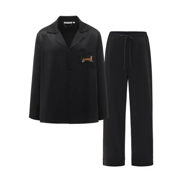 Not Just Pajama Dachshund Charm Silk Lounge Set - Black
