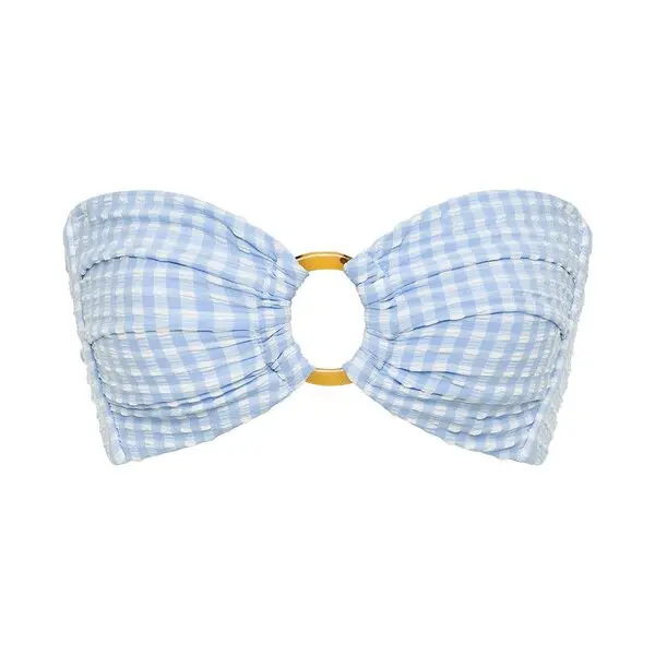 MONTCE Peri Micro Gingham Tori Ties Bandeau Bikini Top - Blue