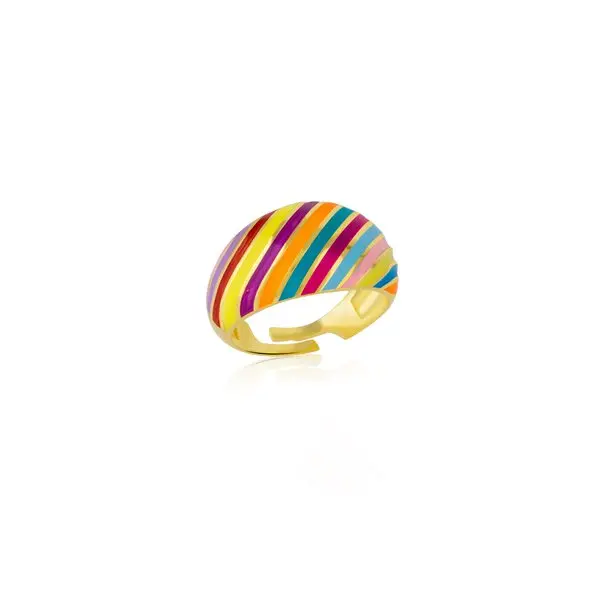 SPERO LONDON Enamel Rainbow Stripe Sterling Silver Ring - Gold