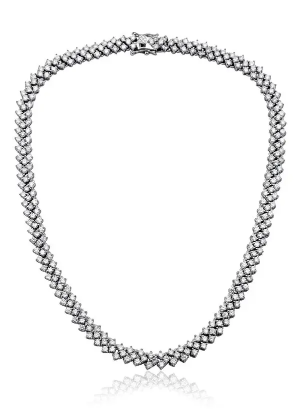 GENEVIVE Sterling Silver Braided Links Necklace - White