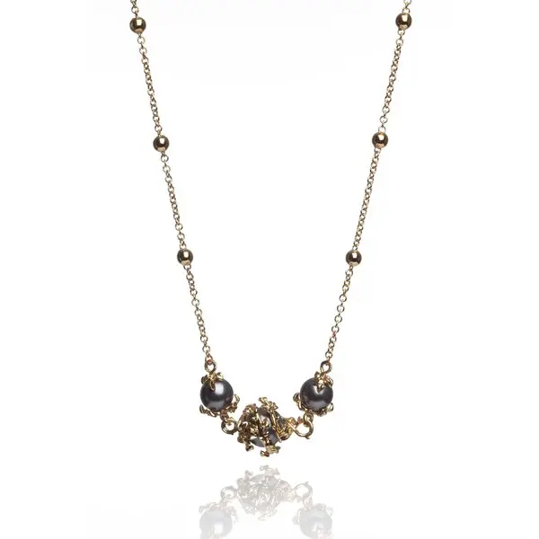 KASUN LONDON Three Swarovski Pearl Necklace - Gold