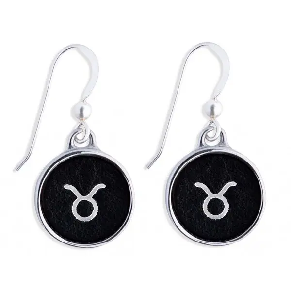 N'DAMUS LONDON Zodiac Taurus Leather Earrings - Silver/black