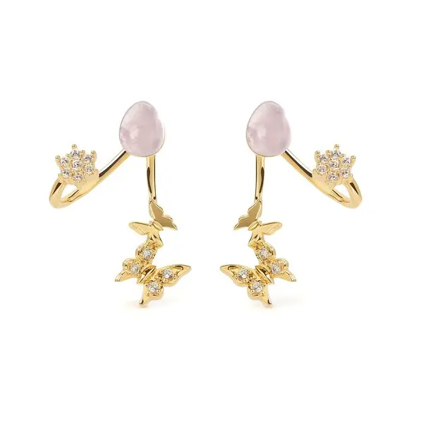 FREQNC ATELIER Butterfly Rose Quartz Ear Jackets - Pink