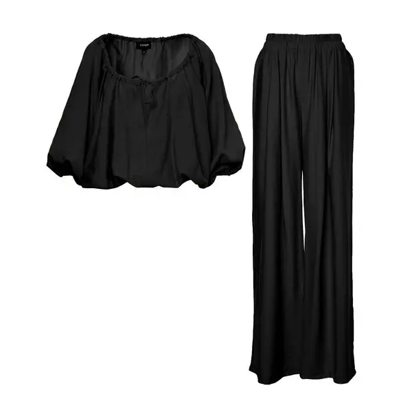 BLUZAT Linen Blouse And Wide Leg Trousers Set
