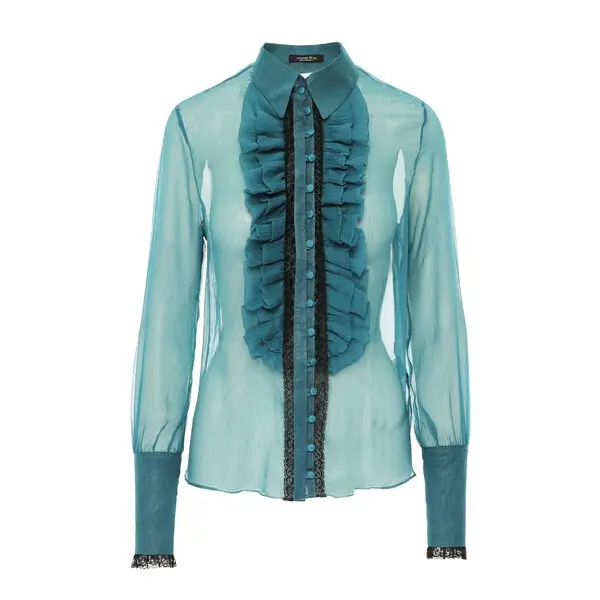 AVENUE N°29 Silk Ruffle Button-down Shirt