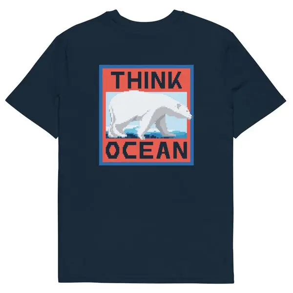 ANCHOR & CREW Think Ocean Polar Bear Pixel Art T-shirt - Blue