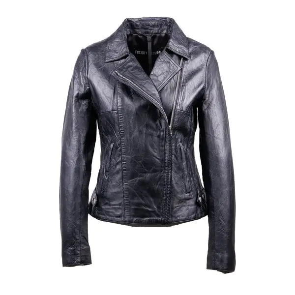 FREAKY NATION Crinkled Leather Biker Jacket