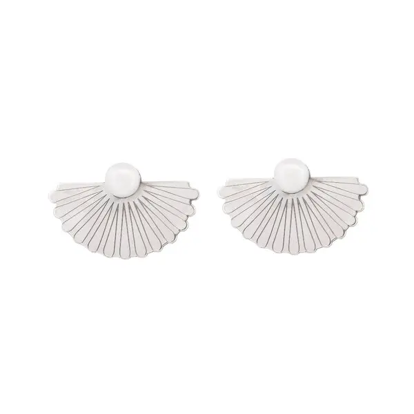 SILVER MOON Solar Fan Pearl Sterling Earrings - Silver