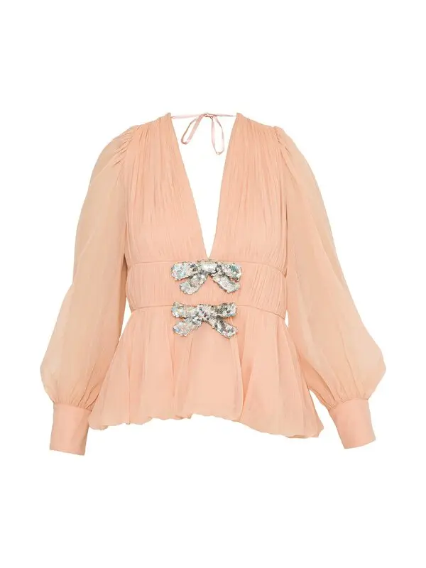 ROSE & NANCY Anais Embellished Bow Long Sleeve Blouse