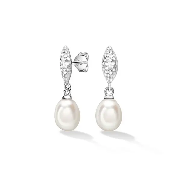 DOWER & HALL Sterling Silver Marquise And Freshwater Pearl Drop Earrings - Silver/white