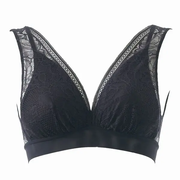 AROMATIQUE Ribbed Silk & Leavers Lace Bra - Black