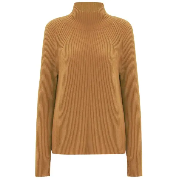 PERALUNA High Mock Neck Cashmere Blend Ribbed Knit Pullover - Brown