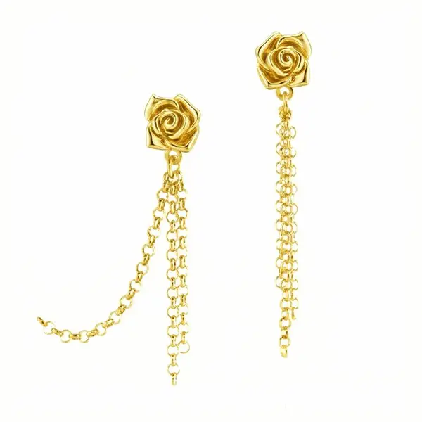 UNALOE Vermeil Asymmetric Rose Chain Drop Earrings - Gold