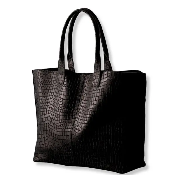 JUAN-JO Croc Embossed Extra Large Tote Bag Maxi - Black