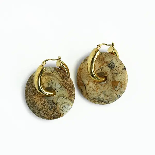 EDGAR NAVARRO JEWELRY Edgar Navarro Picture Jasper And Gold Stainless Steel Hoop Earrings - Brown/gold