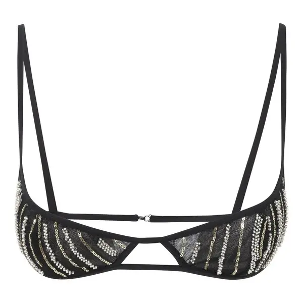BELLE ET BON BON Beaded Glitter Bralette - Black