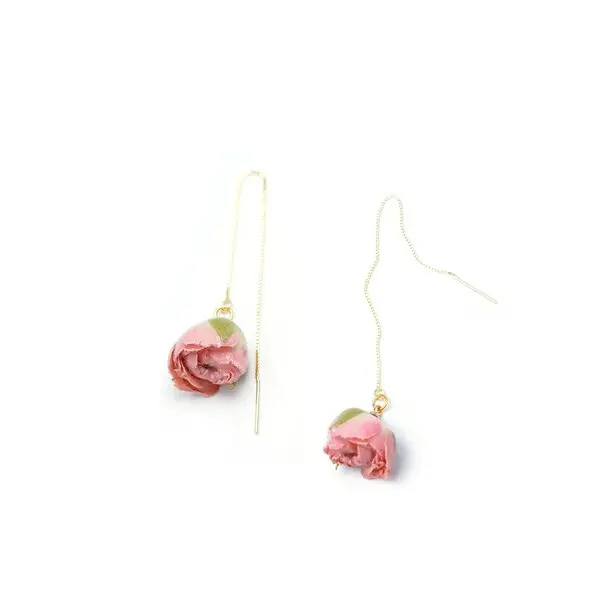 I'MMANY LONDON Real Flower Rosebud Threader Earrings - Pink
