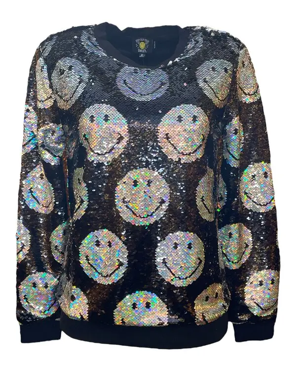 ANY OLD IRON Iridescent Sequin Smiley Sweatshirt