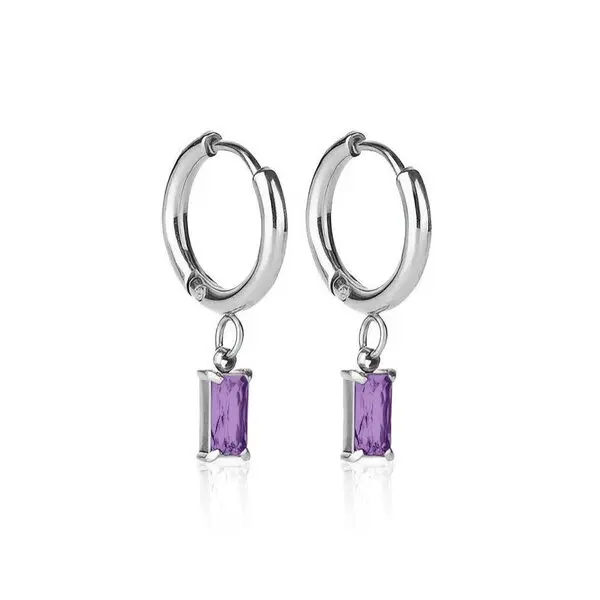 EVER JEWELLERY Luxe Amethyst Drop Huggie Earrings - Silver