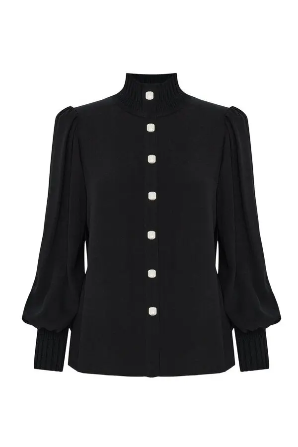 EXQUISE Relaxed High Neck Knit Shirt