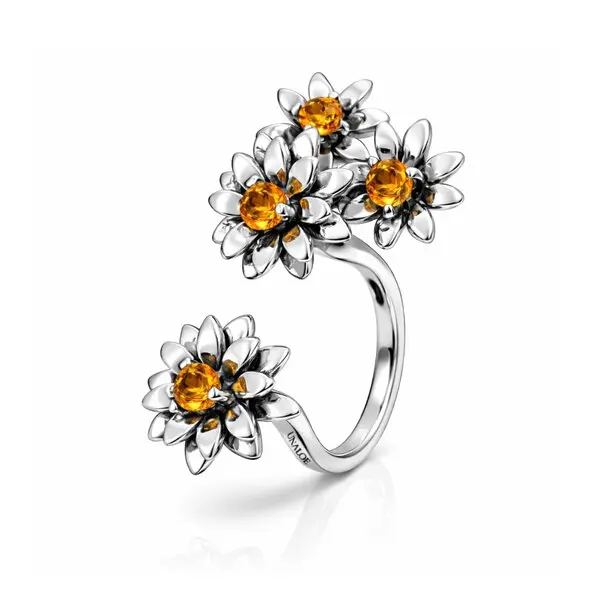 UNALOE Sterling Silver Flower Ring With Citrine Gemstone - Silver/orange