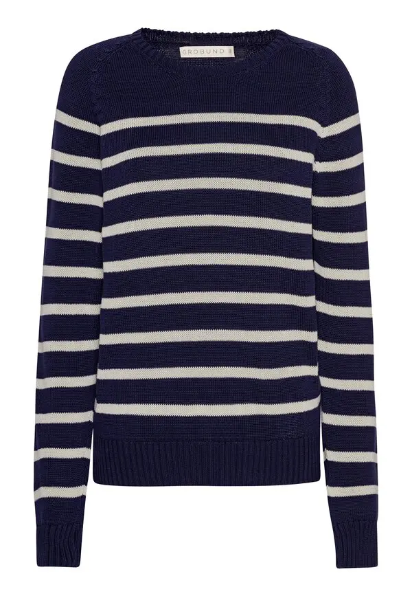GROBUND Helga Striped Knit Blouse - Blue