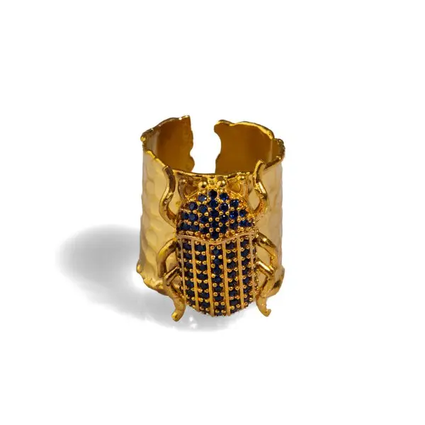 EBRU JEWELRY Scarab Beetle Sapphire & Gold Ring - Gold/blue