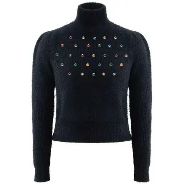 ROCH PEREL Embellished Knit Turtleneck Sweater - Black