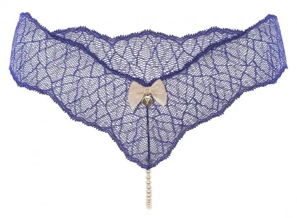 BRACLI Sydney Single Lace Thong With Pearls - Blue