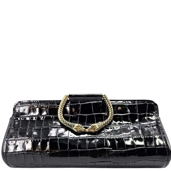 MADISON MAISON Leather Moc Croc Clutch - Black