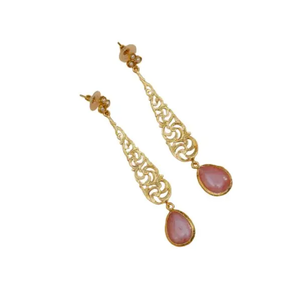 ROZ Rose Quartz Avize Drop Earrings - Pink