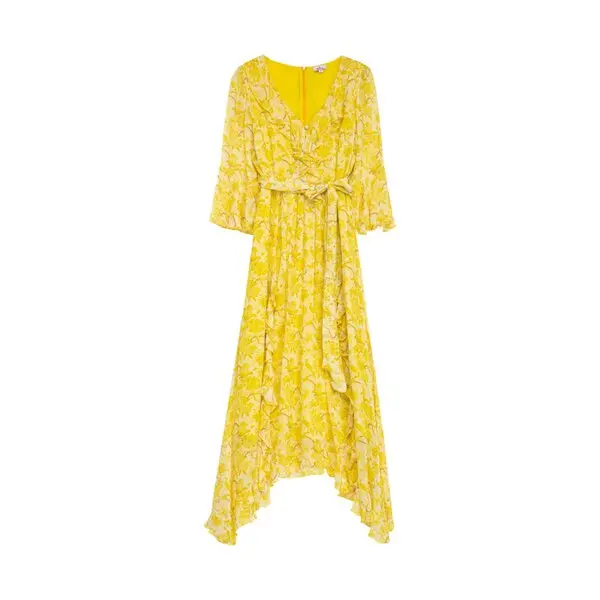 NIZA Floral Print Long Sleeve V-neck Dress - Yellow