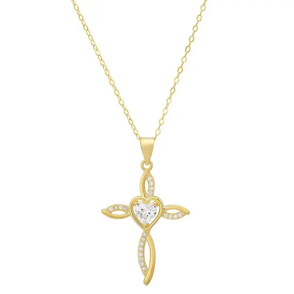 KYLIE HARPER Heart-cut Swirling Cross Pendant Necklace - Gold