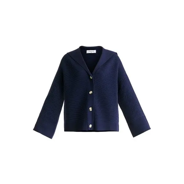 PAISIE Sailor Collar Ribbed Cardigan - Blue