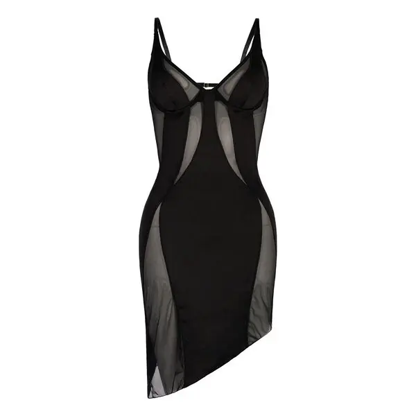 OW Asymmetric Mesh Mini Dress - Black