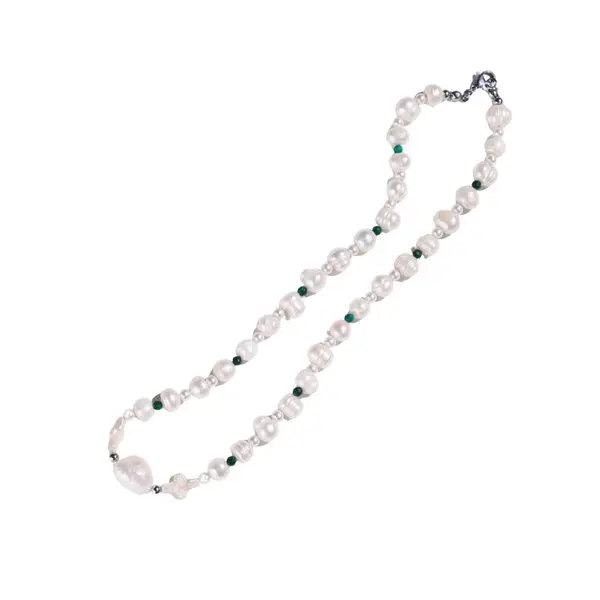 URBANE JEWELRY STUDIO Pearl And Malachite Necklace - White/green
